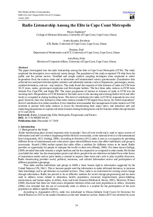 (PDF) Radio Listenership Among the Elite in Cape Coast Metropolis