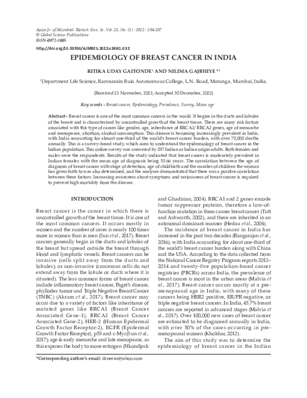 (PDF) Epidemiology of Breast Cancer in India