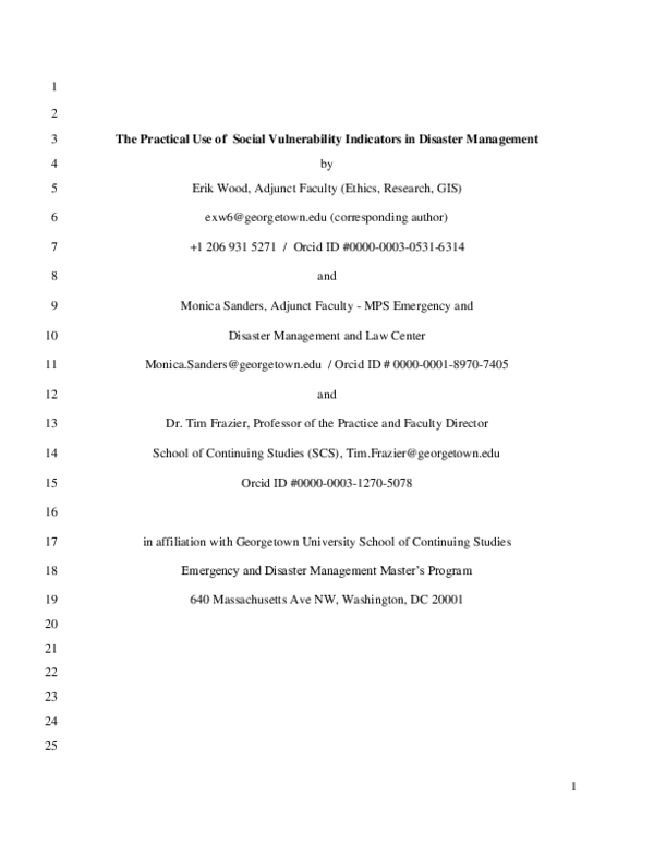(PDF) The practical use of social vulnerability indicators in disaster ...