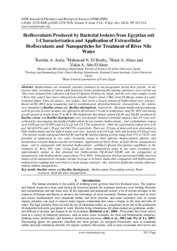 (PDF) Bioflocculants Produced by Bacterial Isolates from Egyptian soil ...
