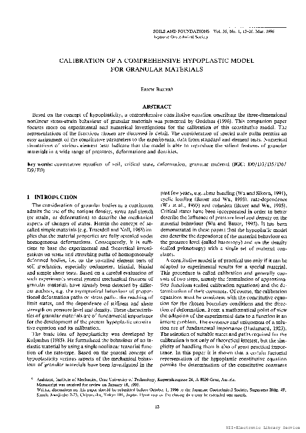 (PDF) Calibration of a Comprehensive Hypoplastic Model for Granular Materials