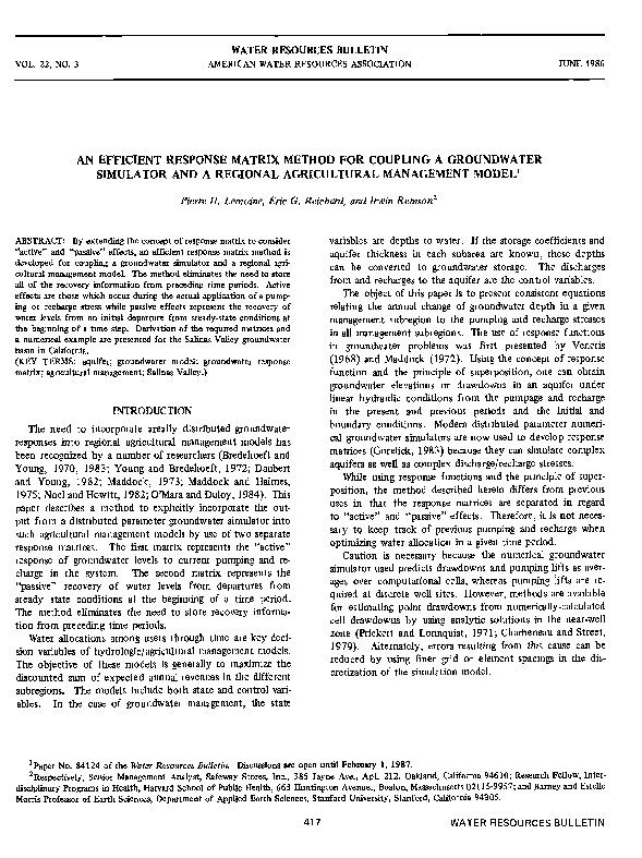(PDF) An Efficient Response Matrix Method for Coupling a Groundwater ...