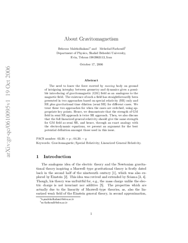 (PDF) About Gravitomagnetism