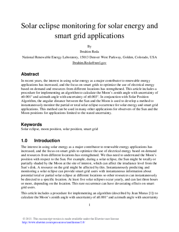(PDF) Solar eclipse monitoring for solar energy applications