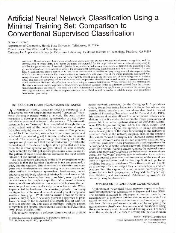 Pdf Artificial Neural Network Classification Using A Minimal Training Set Comparison To