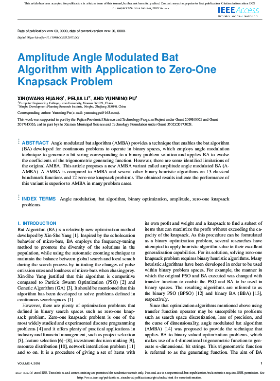 Pdf Amplitude Angle Modulated Bat Algorithm With Application To Zero