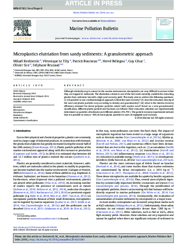 (PDF) Microplastics elutriation from sandy sediments: A granulometric ...