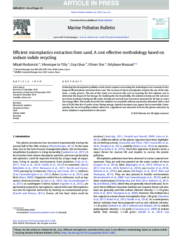 (PDF) Efficient microplastics extraction from sand. A cost effective methodology based on sodium ...