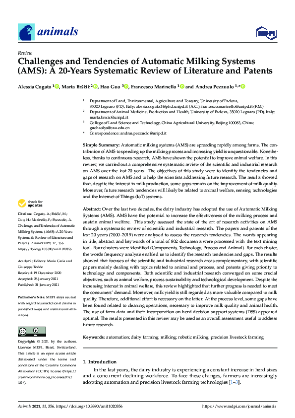 (PDF) Challenges and Tendencies of Automatic Milking Systems (AMS): A 20-Years Systematic Review ...