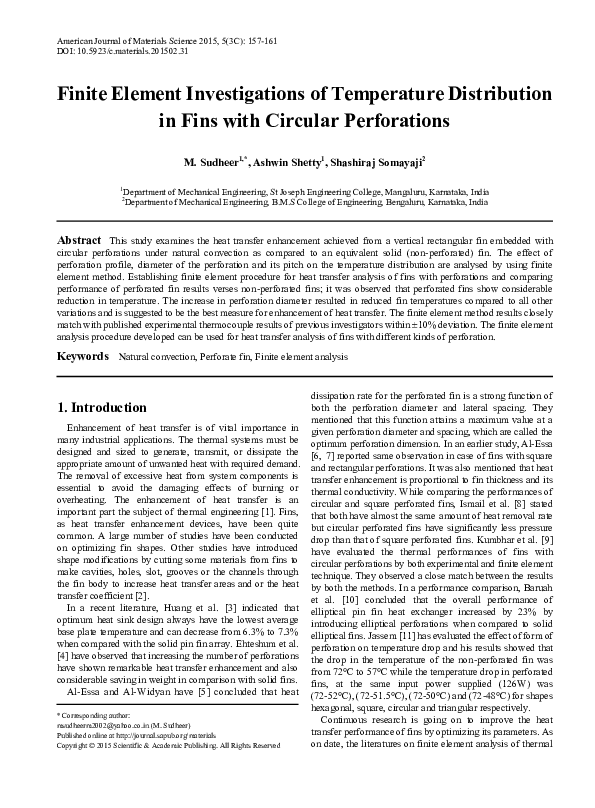 (PDF) Finite Element Investigations of Temperature Distribution in Fins ...
