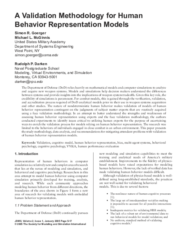 (PDF) A Validation Methodology for Human Behavior Representation Models
