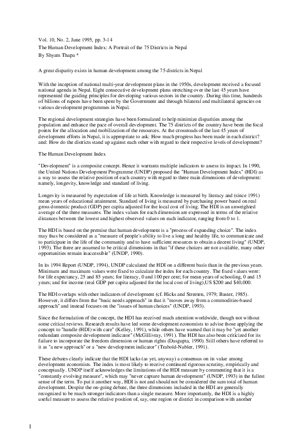 (PDF) The human development index: A portrait of the 75 districts in Nepal