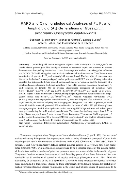 (PDF) RAPD and Cytomorphological Analyses of F1, F2 and Amphidiploid ...