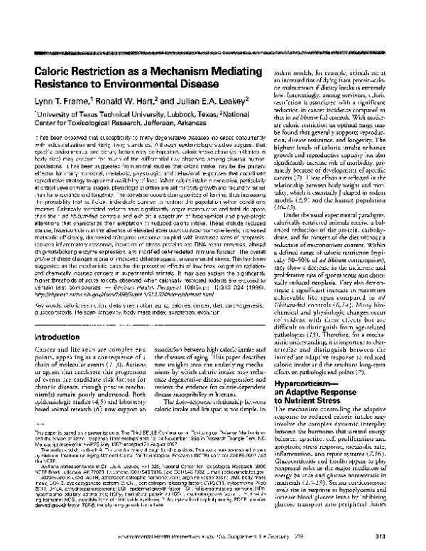 (PDF) Caloric restriction as a mechanism mediating resistance to ...