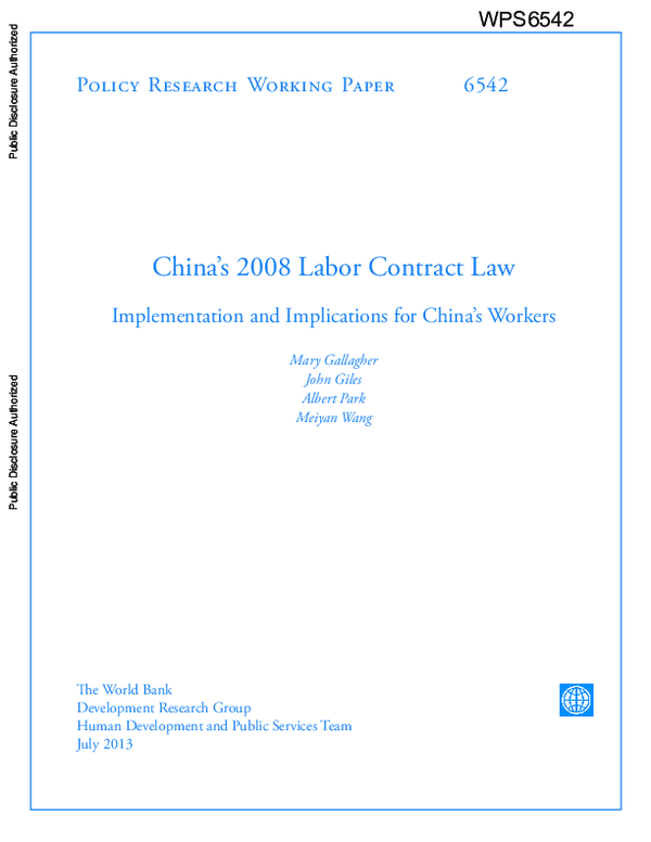 (PDF) China’s 2008 Labor Contract Law: Implementation and implications ...