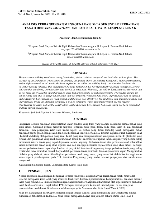 (PDF) Analisis Perbandingan Menggunakan Data Sekunder Perbaikan Tanah Dengan Limestone Dan Pasir ...
