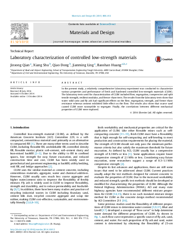 (PDF) Laboratory characterization of controlled low-strength materials