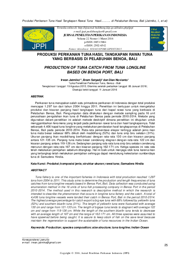 (PDF) Produksi Perikanan Tuna Hasil Tangkapan Rawai Tuna Yang Berbasis ...