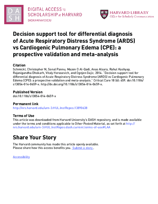 (PDF) Differential Diagnosis Tool for ARDS and CPE: Validation Study