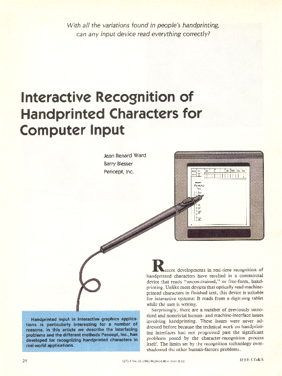 (PDF) Interactive Recognition of Handprinted Characters for Computer Input