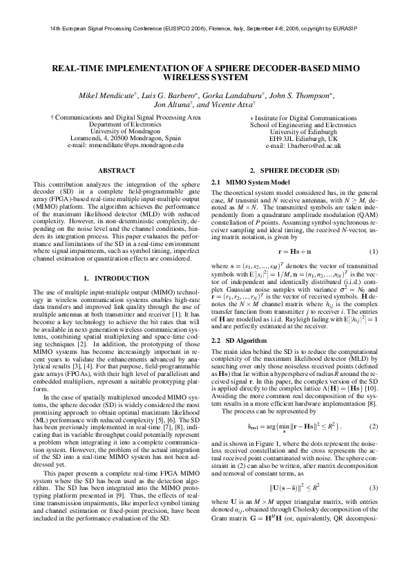 (PDF) Real-Time Implementation Of A Sphere Decoder-Based Mimo Wireless ...