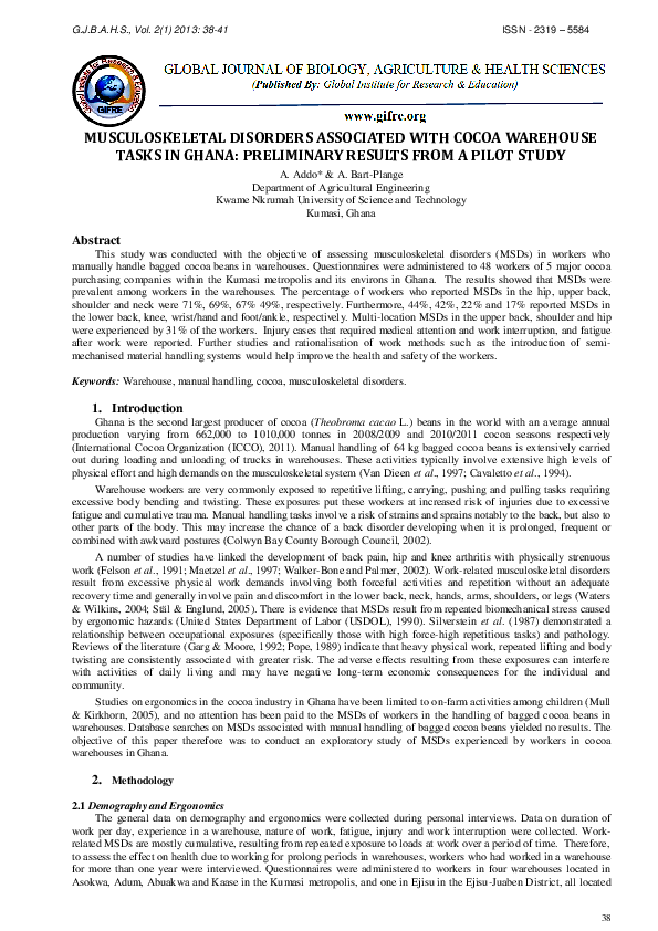 (PDF) Musculoskeletal disorders associated with cocoa warehouse tasks ...