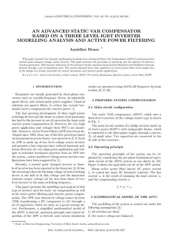 Pdf An Advanced Static Var Compensator Based On A Three Level Igbt