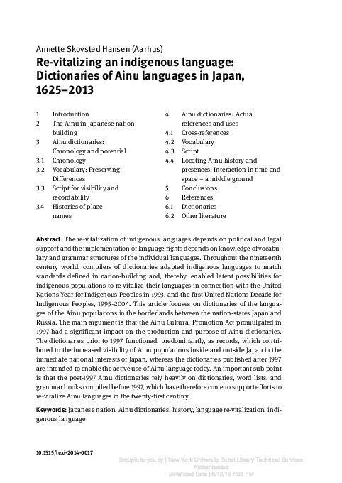 (PDF) Re-vitalizing an indigenous language: Dictionaries of Ainu ...
