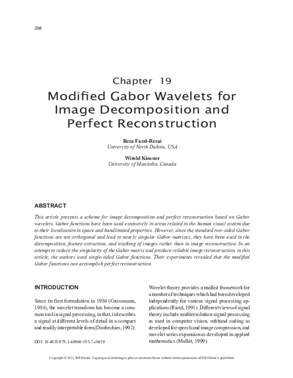 (PDF) Modified Gabor Wavelets for Image Decomposition and Perfect Reconstruction