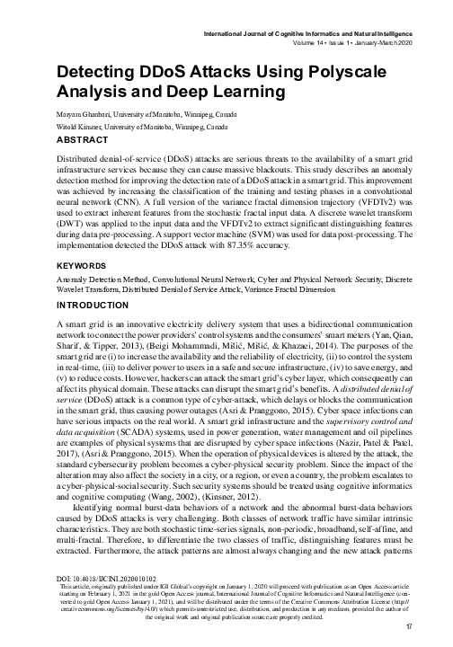 (PDF) Detecting DDoS Attacks Using Polyscale Analysis and Deep Learning | Witold Kinsner ...