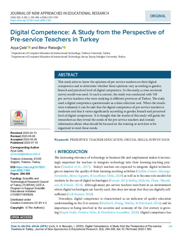 (PDF) Digital Competence: A Study from the Perspective of Pre-service Teachers in Turkey