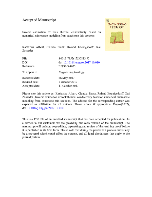 (PDF) Inverse estimation of rock thermal conductivity based on ...