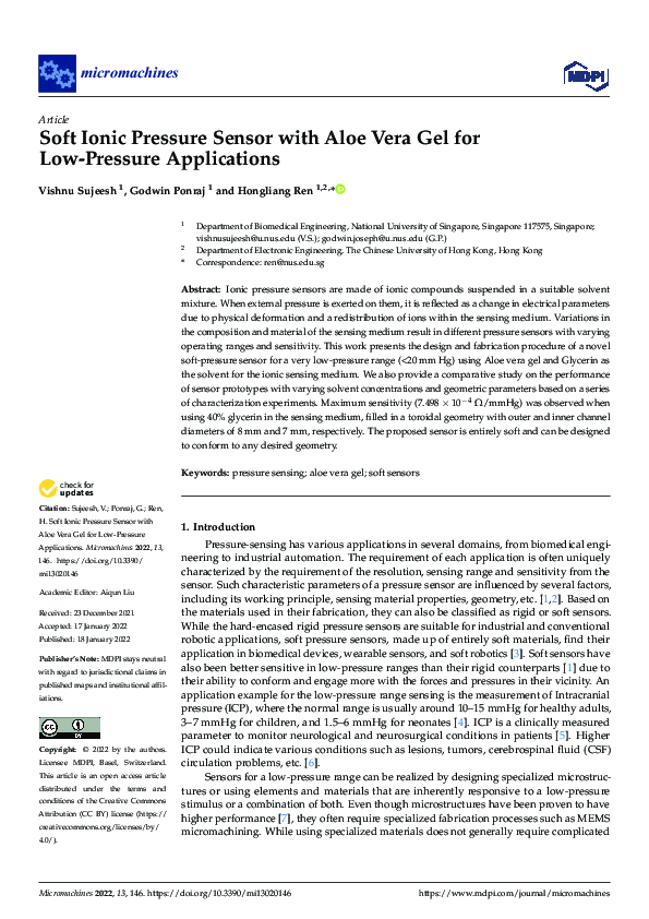 (PDF) Soft Ionic Pressure Sensor with Aloe Vera Gel for Low-Pressure ...