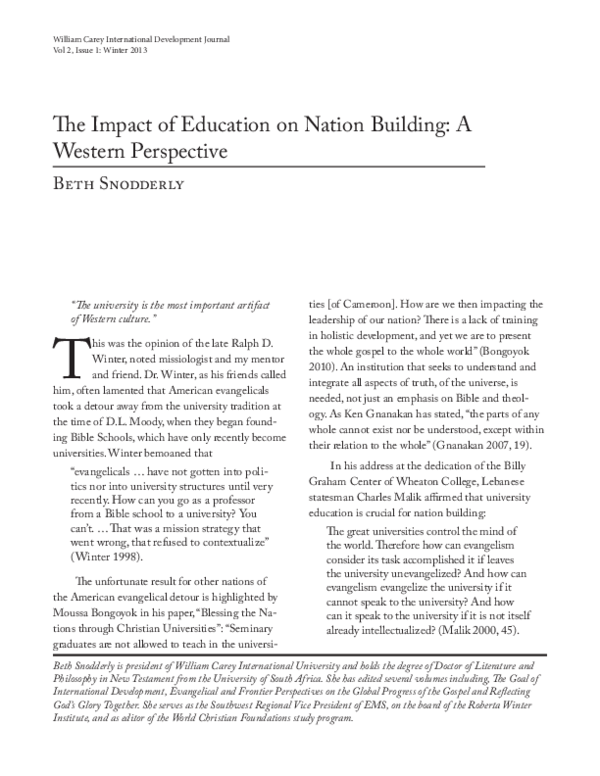 (PDF) Th e Impact of Education on Nation Building: A Western Perspective