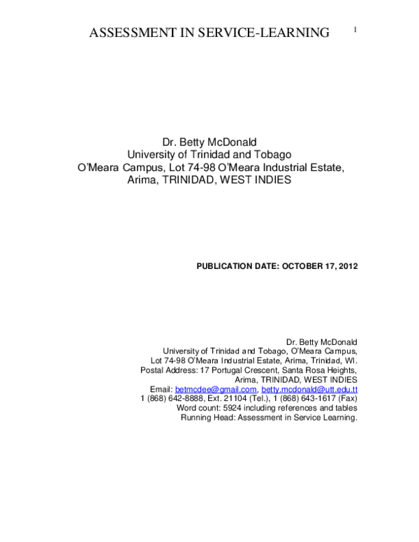 (PDF) Assessment in Service-Learning