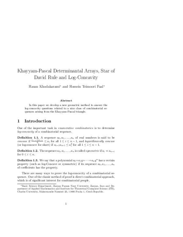 (PDF) Khayyam-Pascal Determinantal Arrays, Star of David Rule