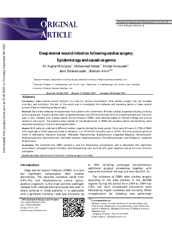 (PDF) Deep sternal wound infection following cardiac surgery ...