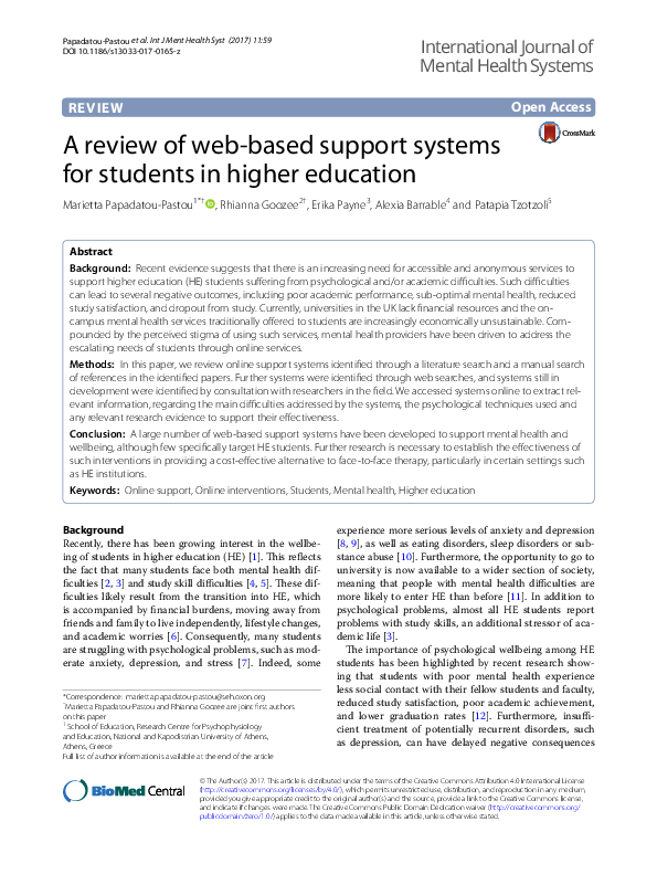 (PDF) A review of web-based support systems for students in higher ...