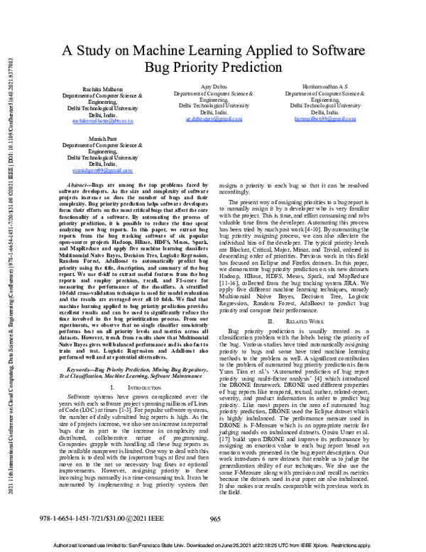 (PDF) A Study on Machine Learning Applied to Software Bug Priority ...