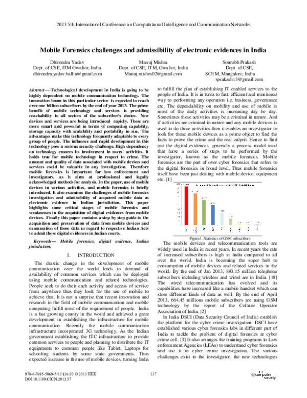 (PDF) Mobile Forensics Challenges and Admissibility of Electronic ...