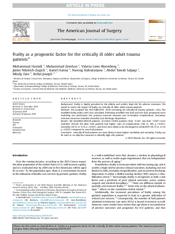 (PDF) Frailty as a Prognostic Factor for the Critically Ill Older Adult ...