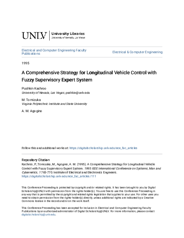 (PDF) A comprehensive strategy for longitudinal vehicle control with fuzzy supervisory expert system