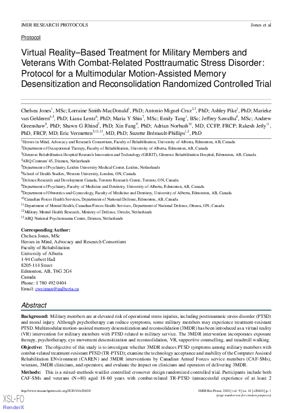 (PDF) Multi-Modal Virtual-Reality Based Treatment for Canadian Armed ...