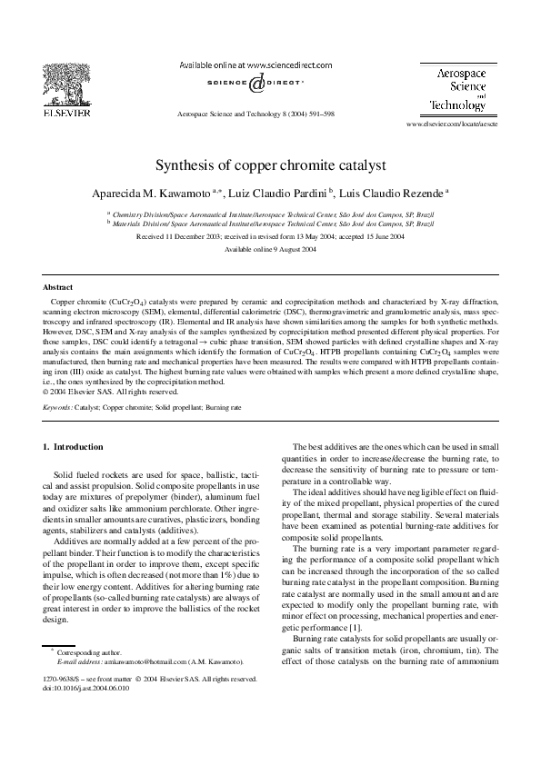 (PDF) Synthesis of copper chromite catalyst