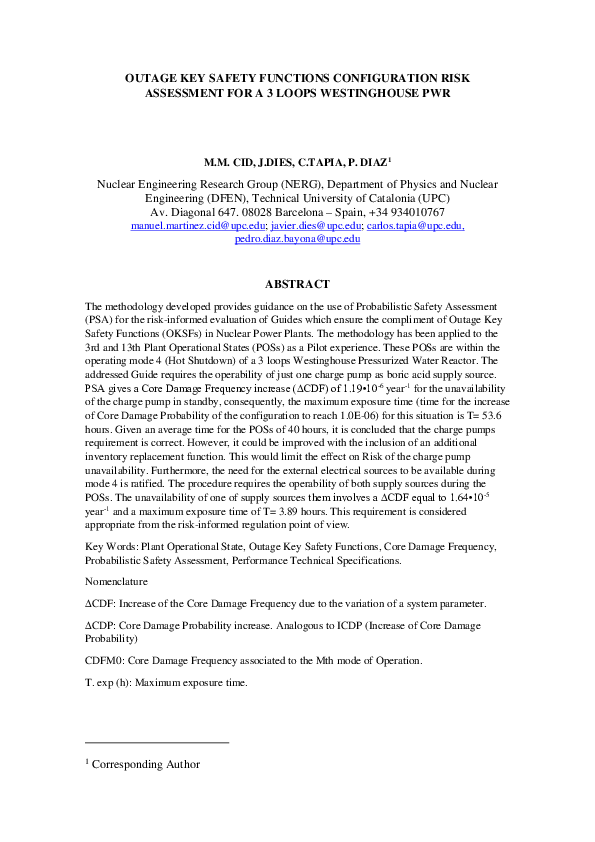 (PDF) Outage Key Safety Functions Configuration risk assessment for a ...