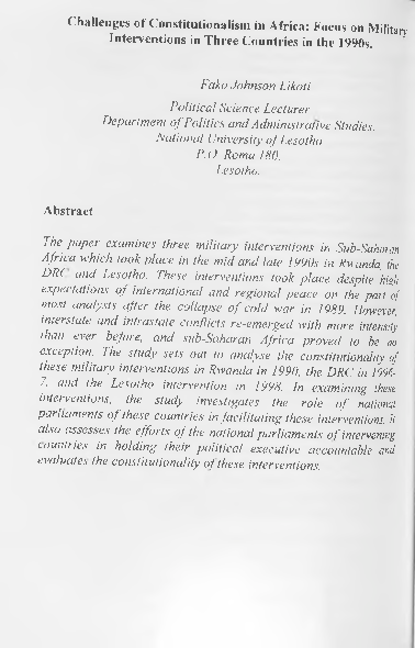 (PDF) Challenges of Constitutionalism in Africa: Focus on Military ...