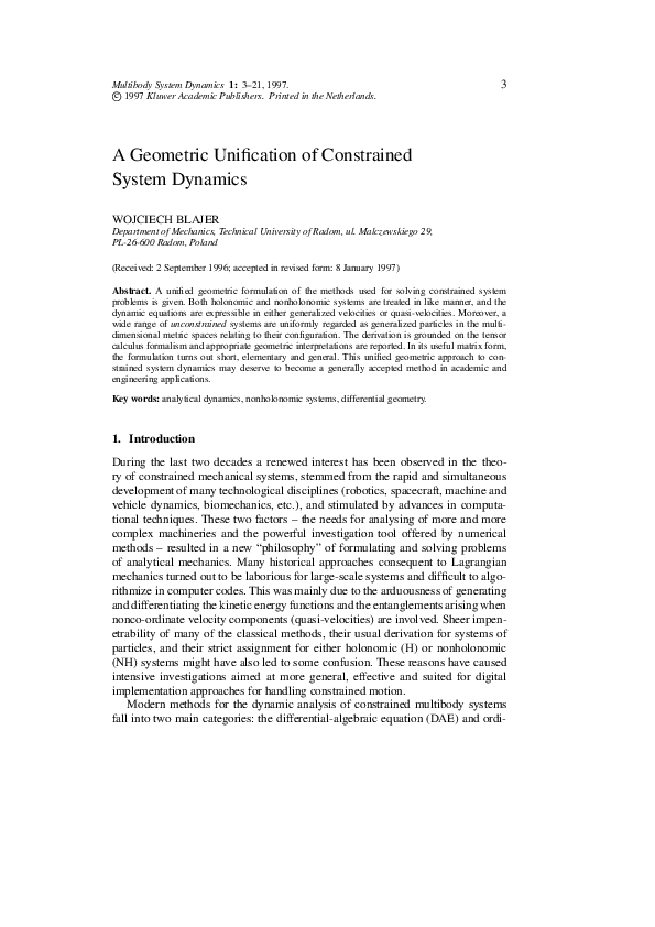 (PDF) A Geometric Unification of Constrained System Dynamics