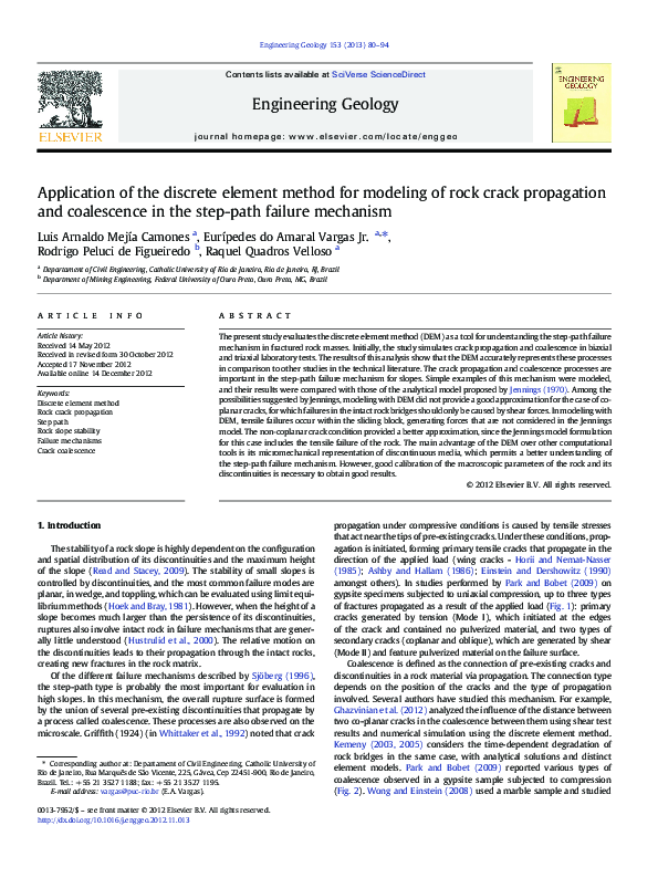 (PDF) Application of the discrete element method for modeling of rock crack propagation and ...