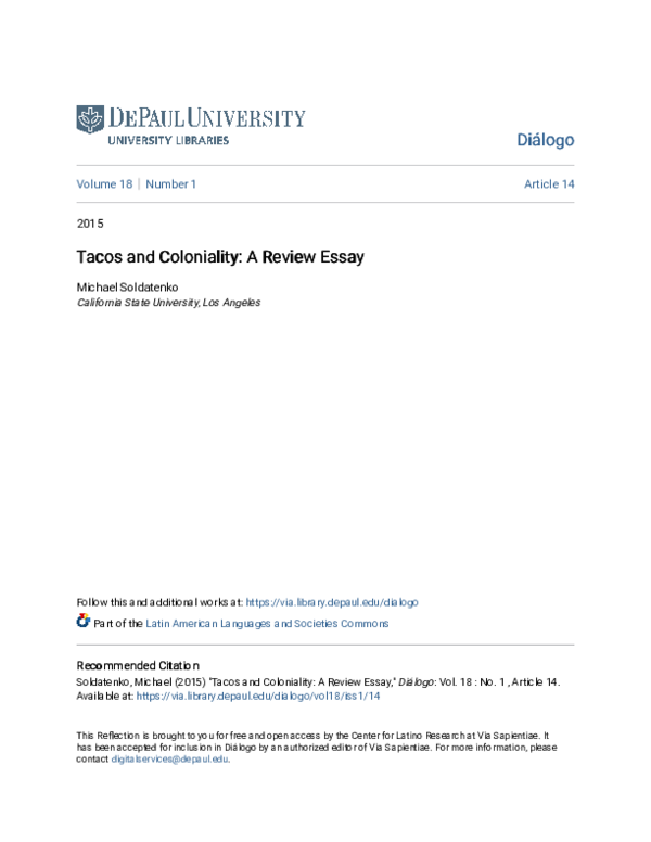 (PDF) Tacos and Coloniality: A Review Essay