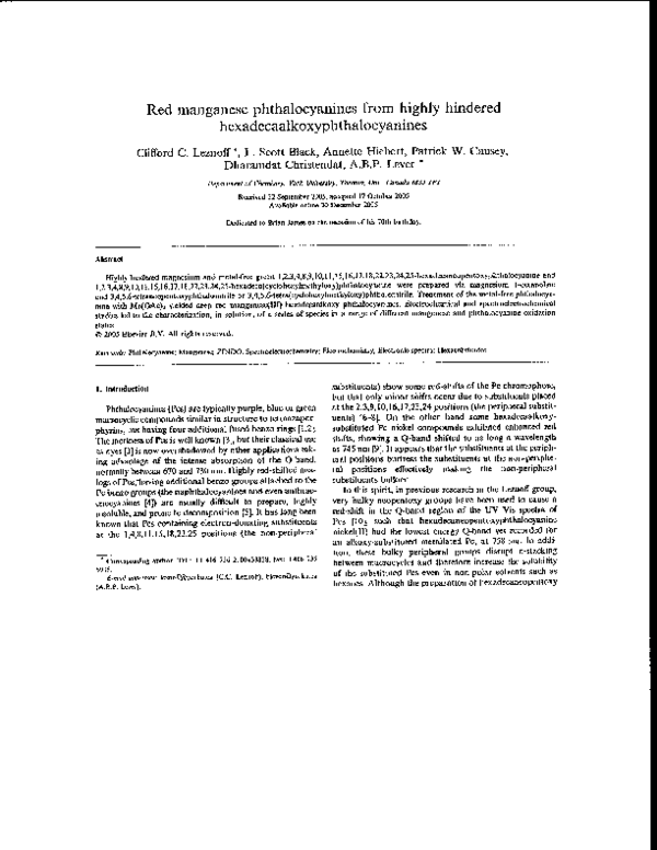 (PDF) Red manganese phthalocyanines from highly hindered ...
